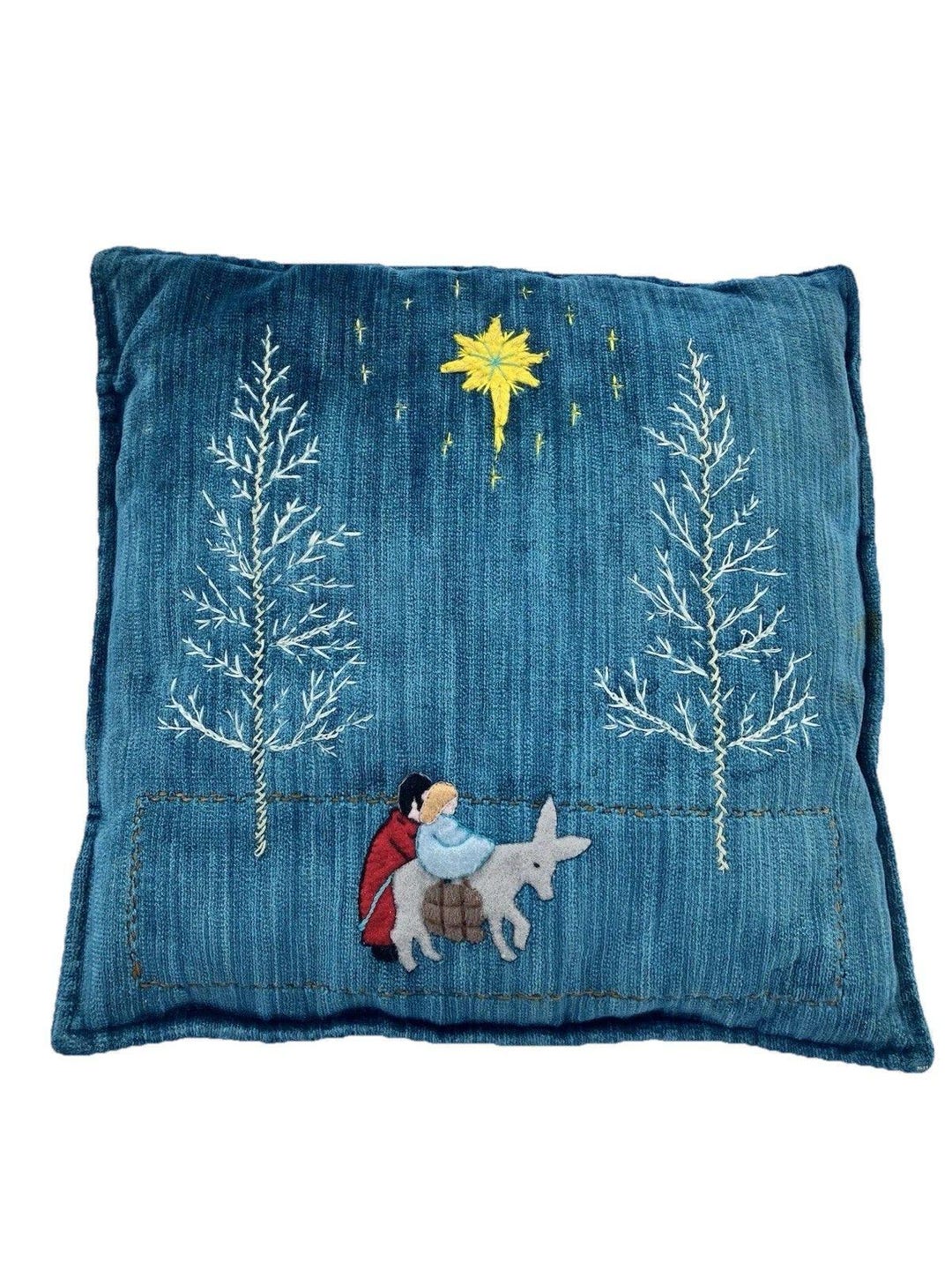 Vintage Christmas Holiday Nativity Scene Throw Pillow Velvet Blue ...