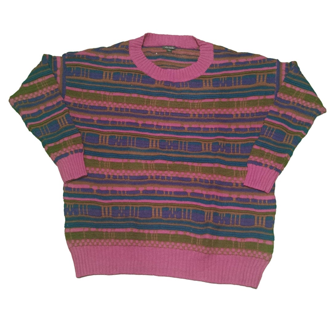 Vintage 90s Wild Fable Coogi Style Sweater Men's Multicolour 3D Texture ...