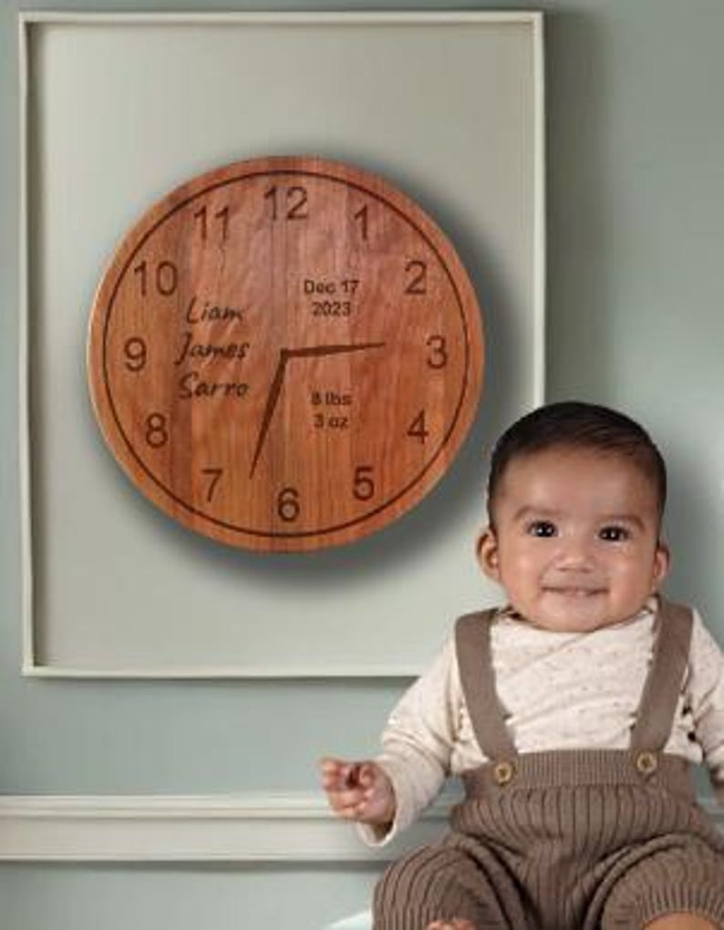 Engraved Birth Clock - Baby Shower Gift, Newborn Gift, Wood Wall Clock ...
