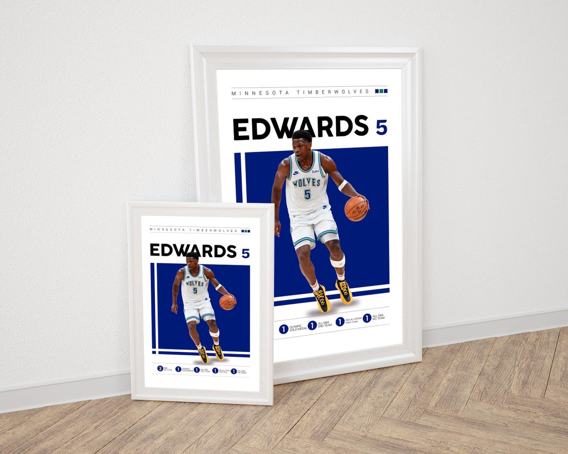 Anthony Edwards Timberwolves Poster: NBA Basketball Art (digital ...