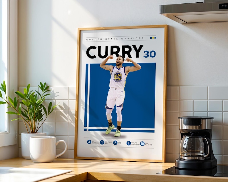 Steph Curry Poster: Warriors NBA Print, Basketball Wall Art (digital ...