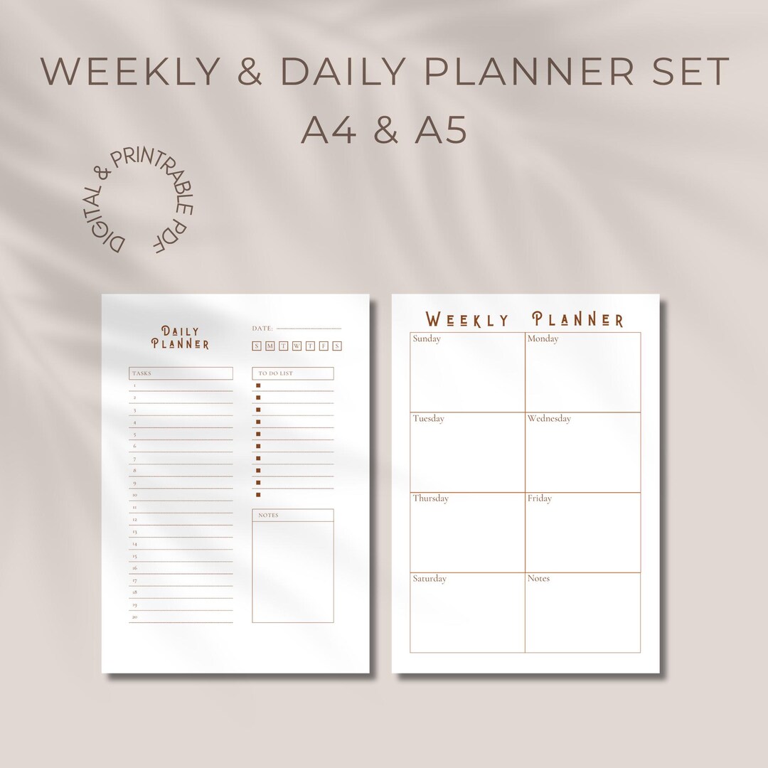 Weekly and Daily Planner Set | Undated | A4 & A5 Printable PDF ...