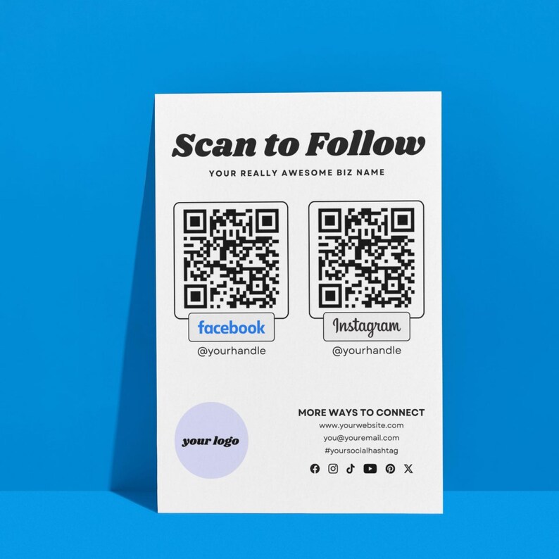 Editable Scan to Follow QR Code Sign Template | Scan for Social Media ...