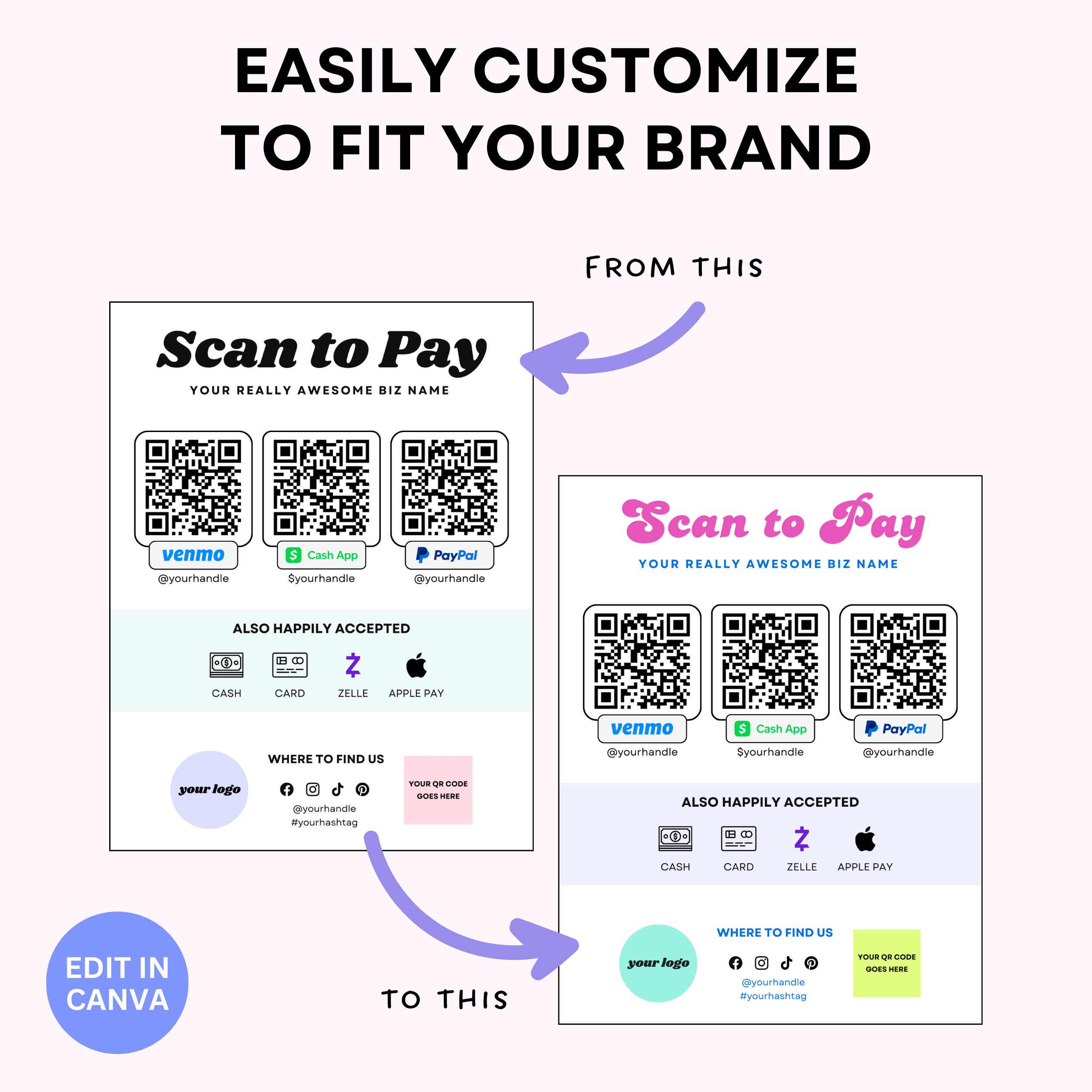 Editable Scan to Pay QR Code Sign Template | Small Business Signage ...