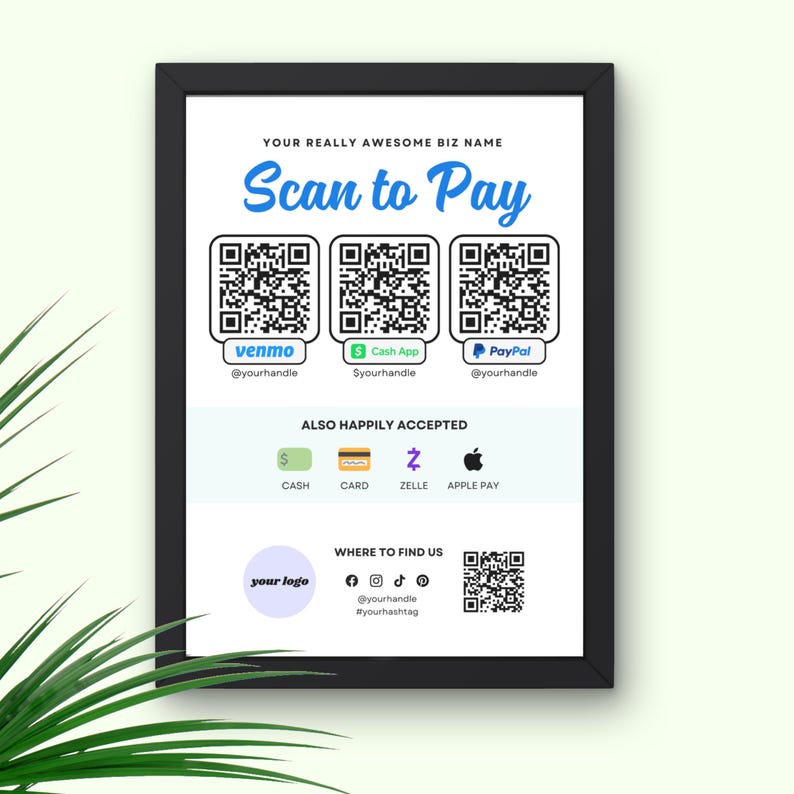 Scan to Pay Editable QR Code Sign Template | Small Business Signage, In ...