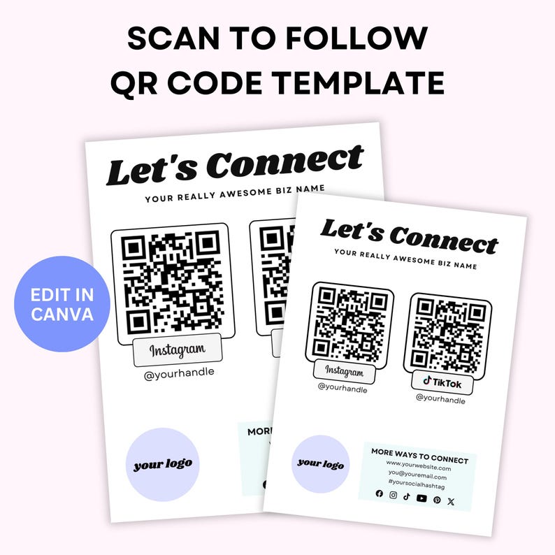Editable Follow Us QR Code Sign Template | Scan for Social Media Sign ...
