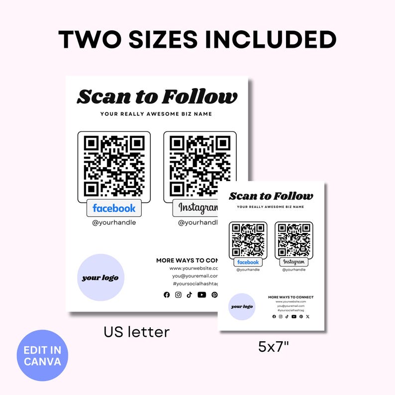 Editable Scan to Follow QR Code Sign Template | Scan for Social Media ...
