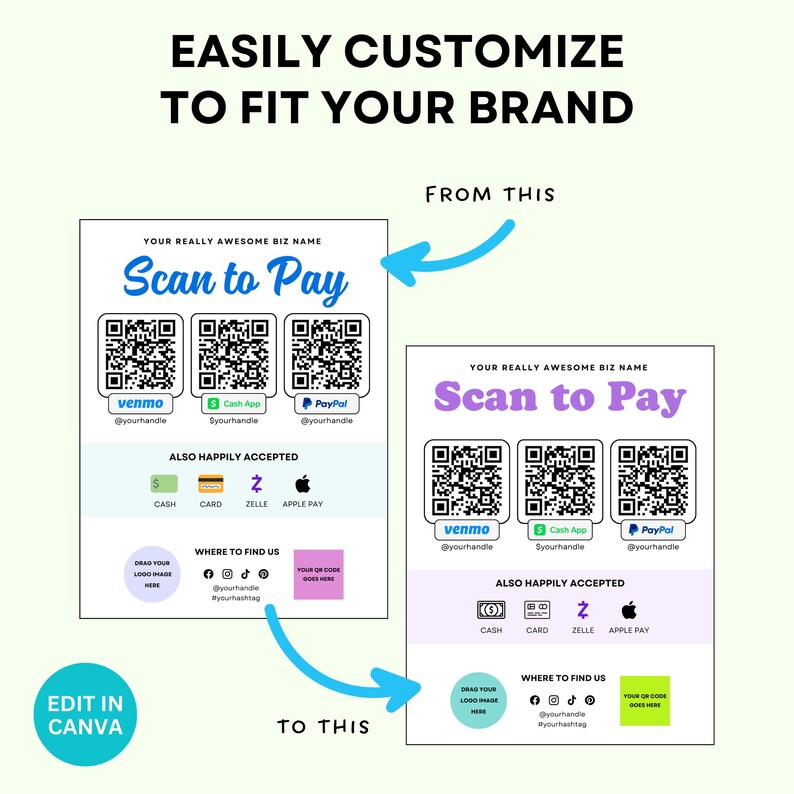 Scan to Pay Editable QR Code Sign Template | Small Business Signage, In ...