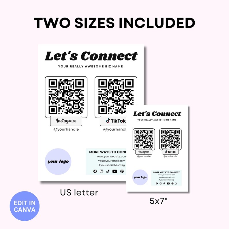 Editable Follow Us QR Code Sign Template | Scan for Social Media Sign ...