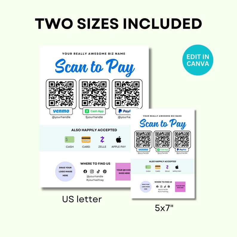 Scan to Pay Editable QR Code Sign Template | Small Business Signage, In ...