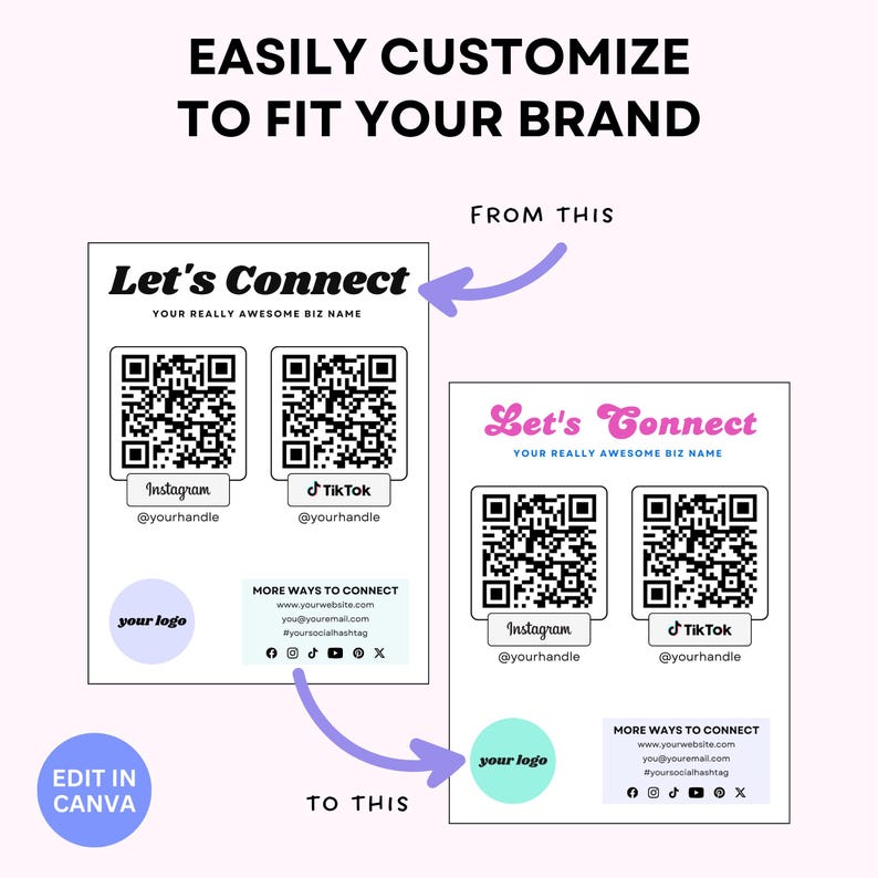 Editable Follow Us QR Code Sign Template | Scan for Social Media Sign ...