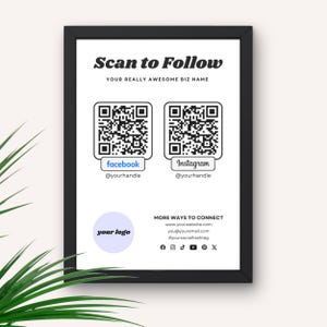 Editable Scan to Follow QR Code Sign Template | Scan for Social Media ...