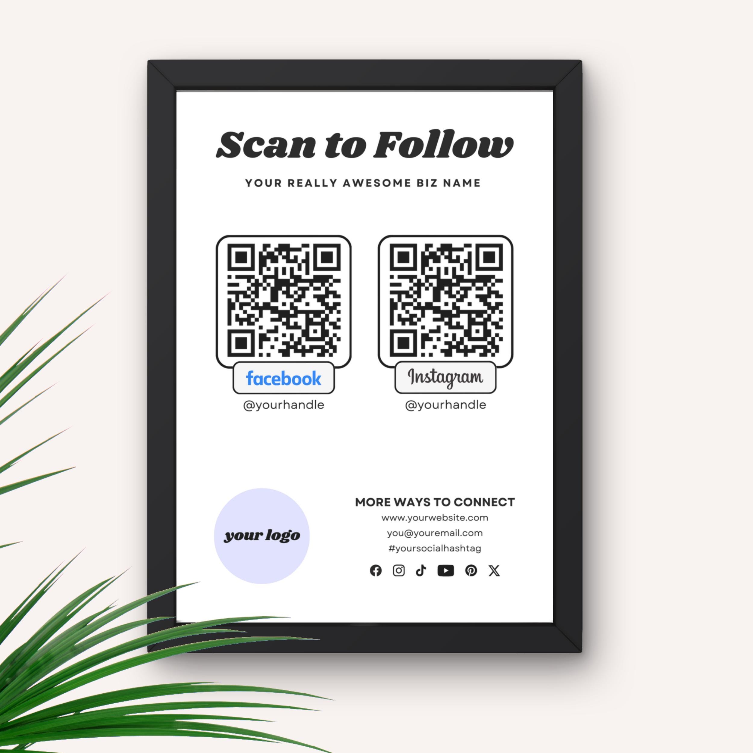Editable Scan to Follow QR Code Sign Template | Scan for Social Media ...