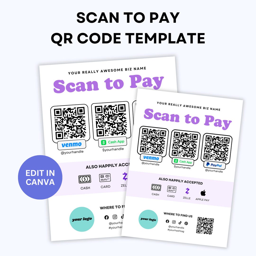 Customizable QR Code Scan to Pay Sign Template Small Business Signage, Pay Here, Payment Method ...