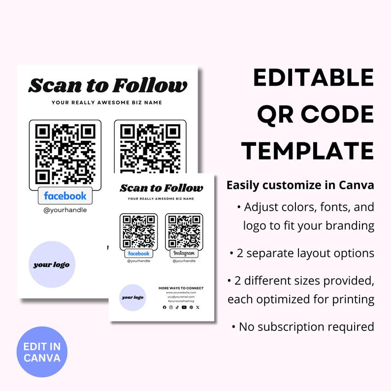 Editable Scan to Follow QR Code Sign Template | Scan for Social Media ...