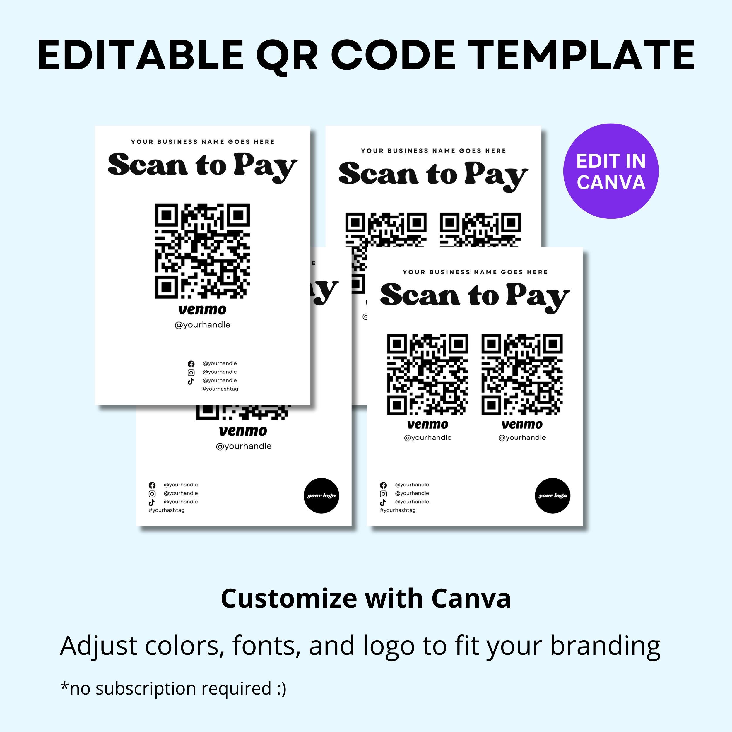 Editable Scan to Pay QR Code Sign Template | 12 Templates, Payment ...