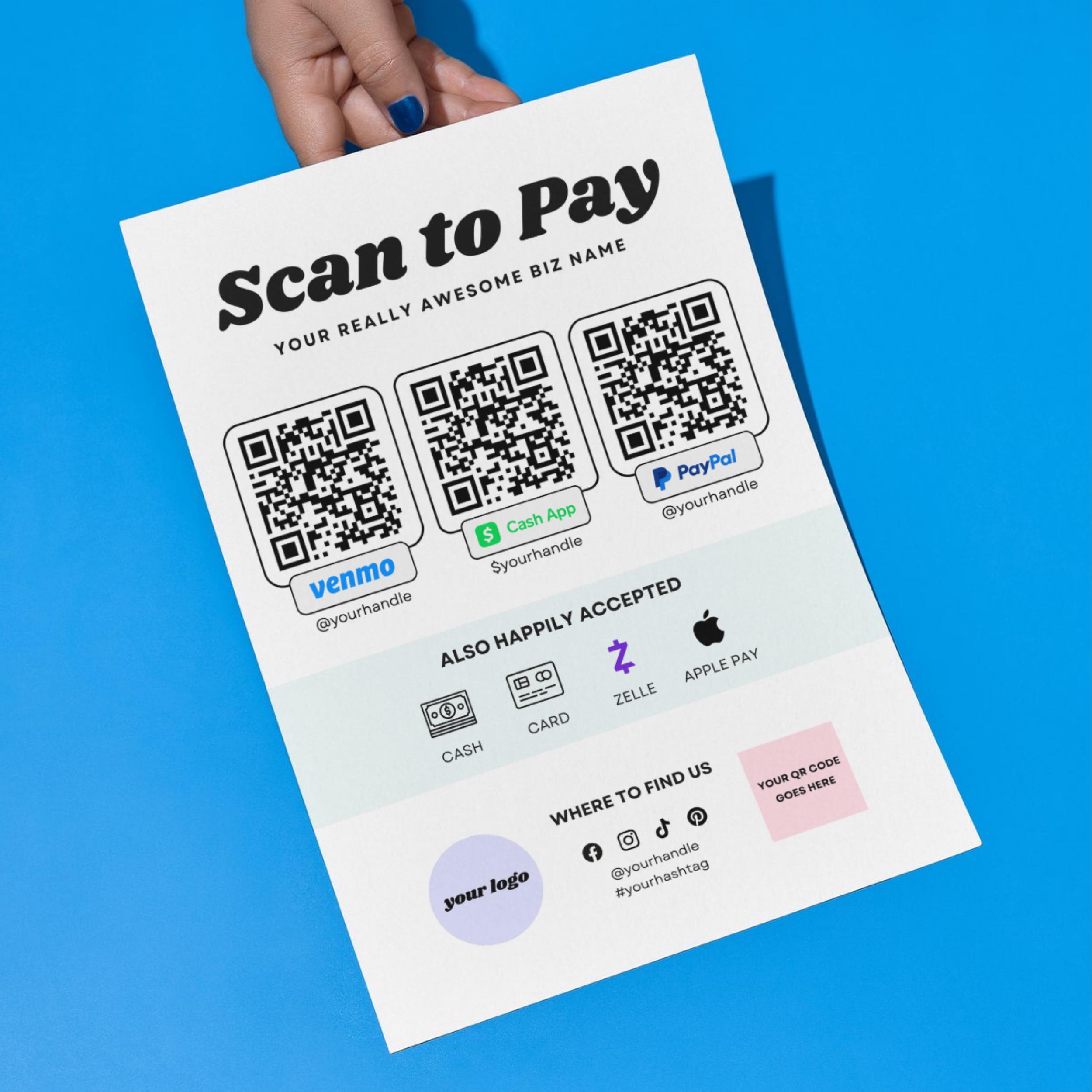 Editable Scan to Pay QR Code Sign Template | Small Business Signage ...