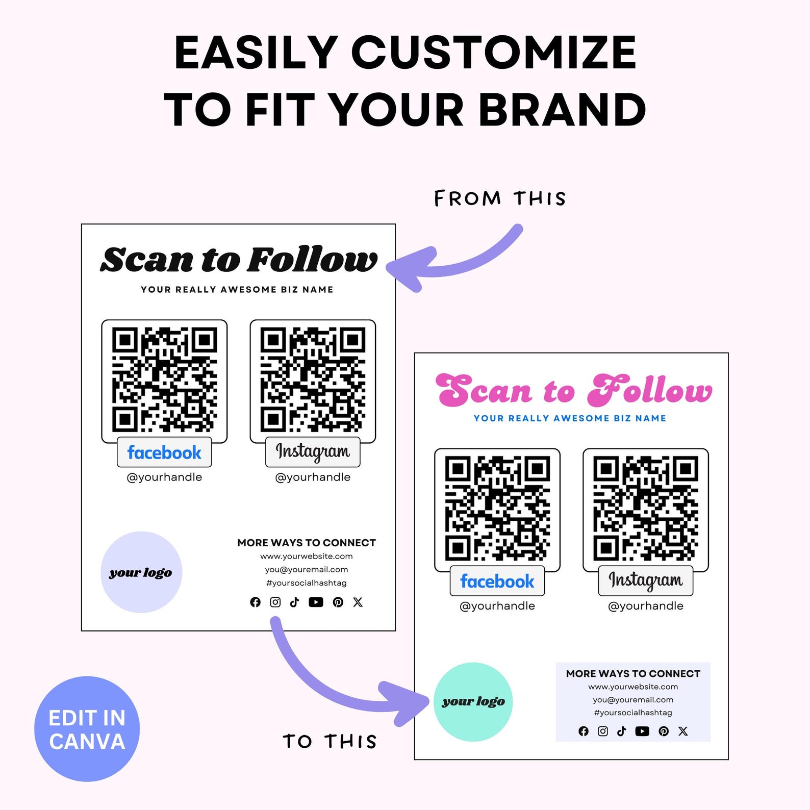 Editable Scan to Follow QR Code Sign Template | Scan for Social Media ...