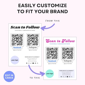 Editable Scan to Follow QR Code Sign Template | Scan for Social Media ...