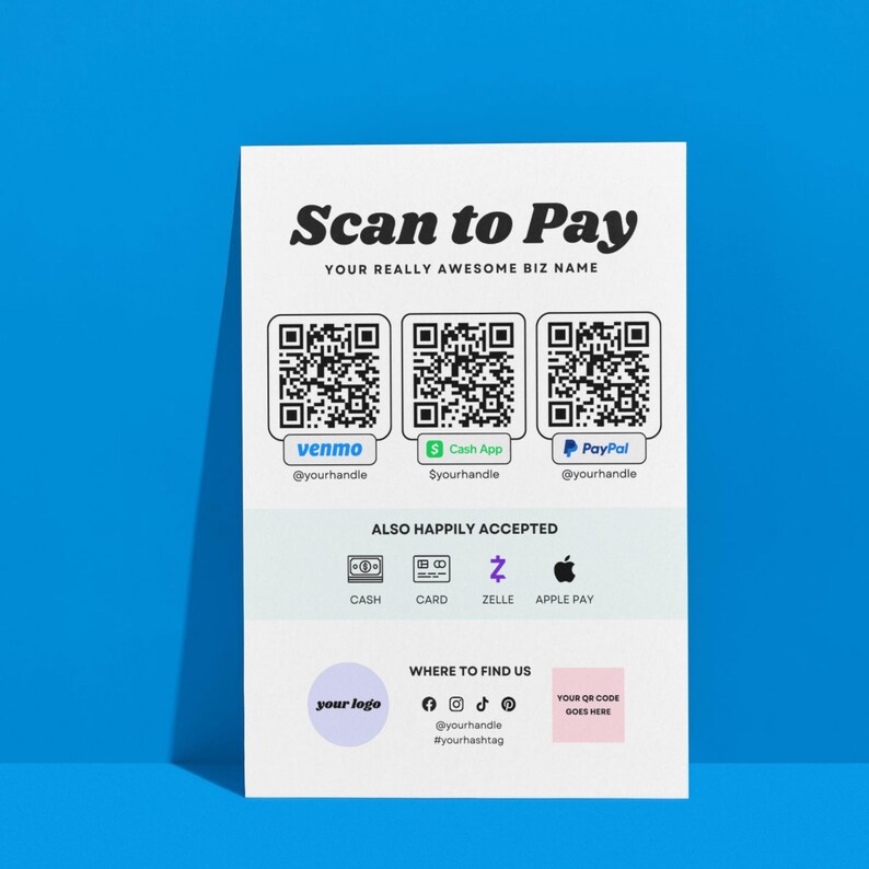 Editable Scan to Pay QR Code Sign Template | Small Business Signage ...