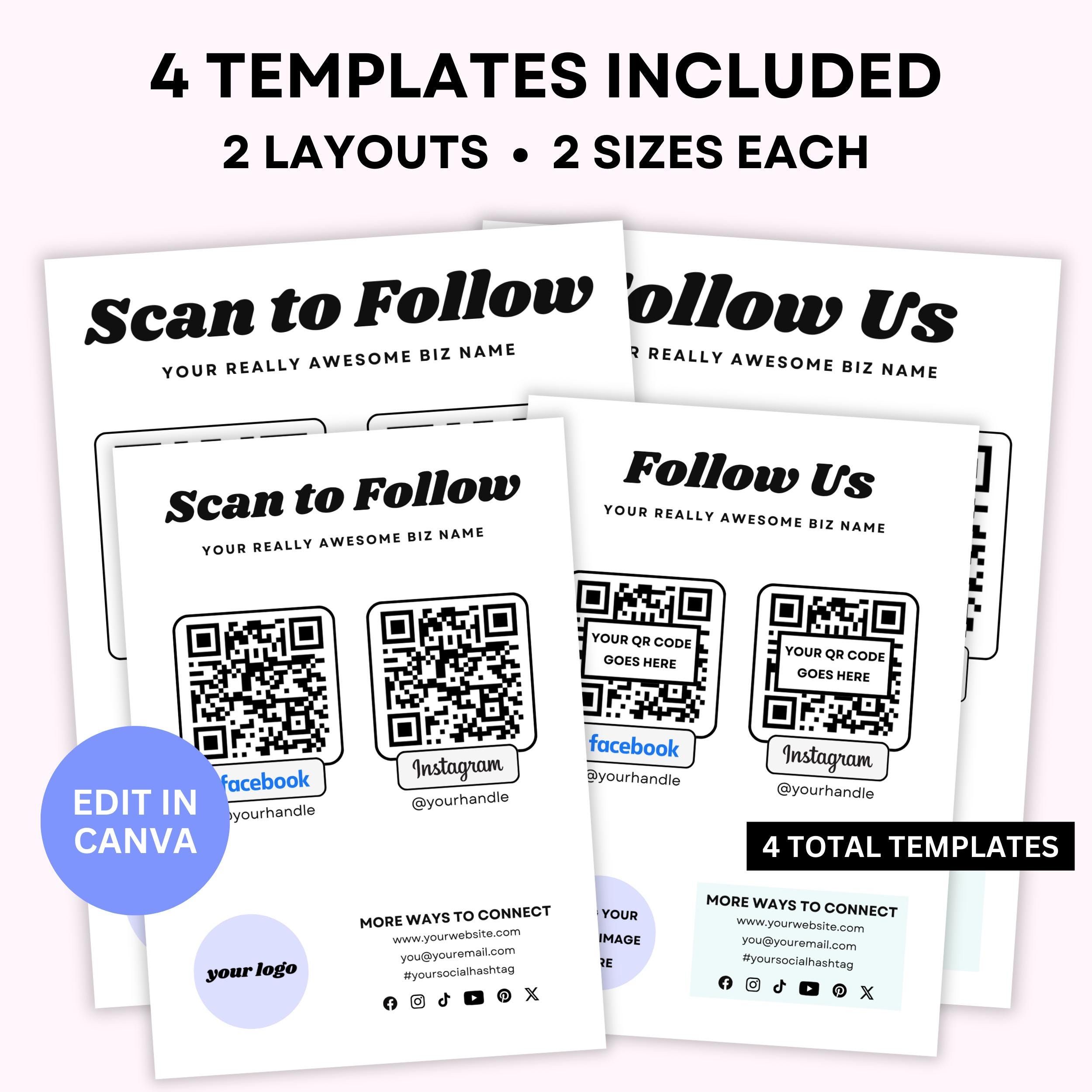 Editable Scan to Follow QR Code Sign Template | Scan for Social Media ...
