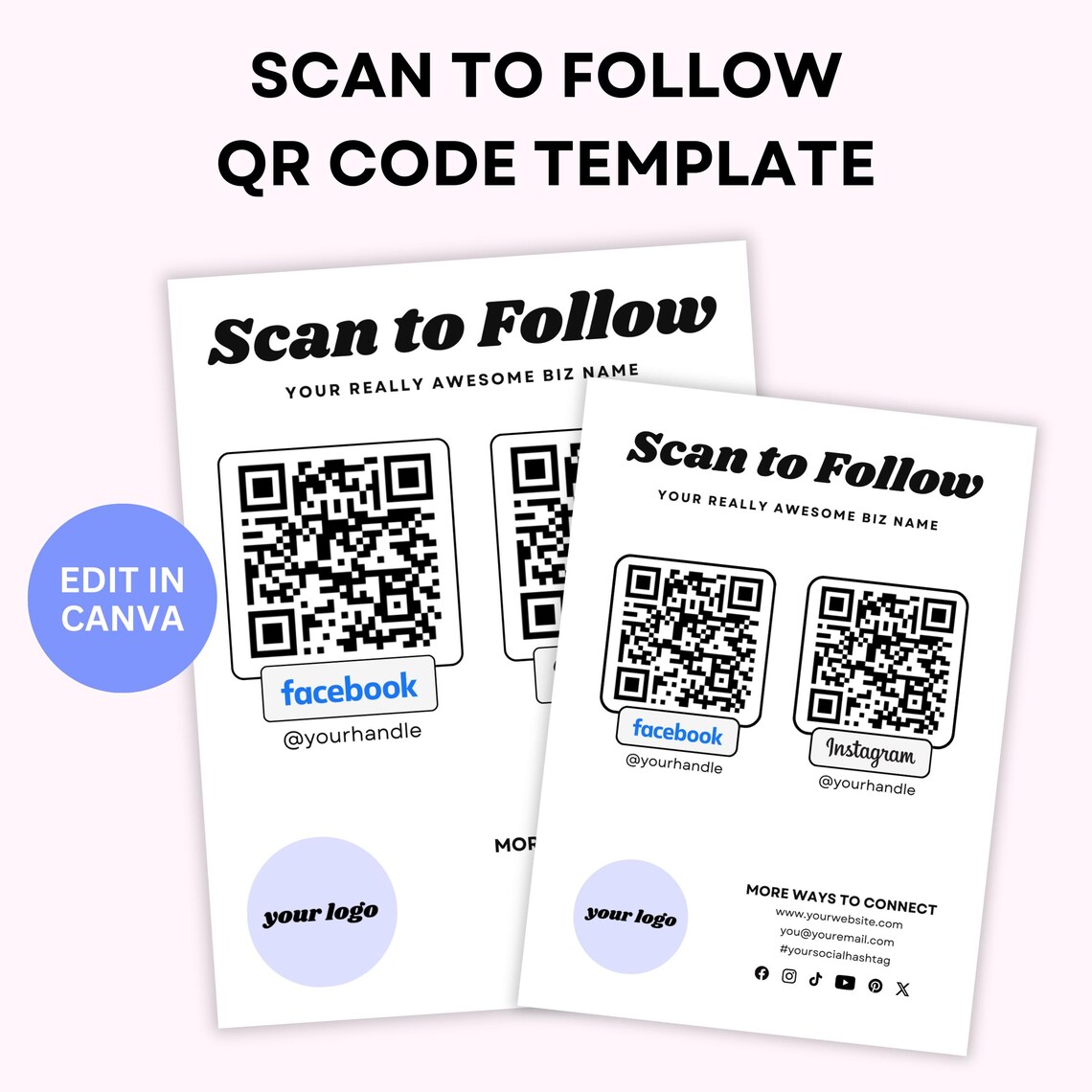 Editable Scan to Follow QR Code Sign Template | Scan for Social Media ...