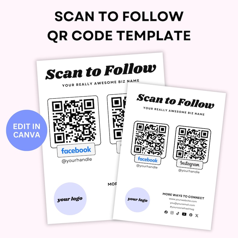Editable Scan to Follow QR Code Sign Template | Scan for Social Media ...