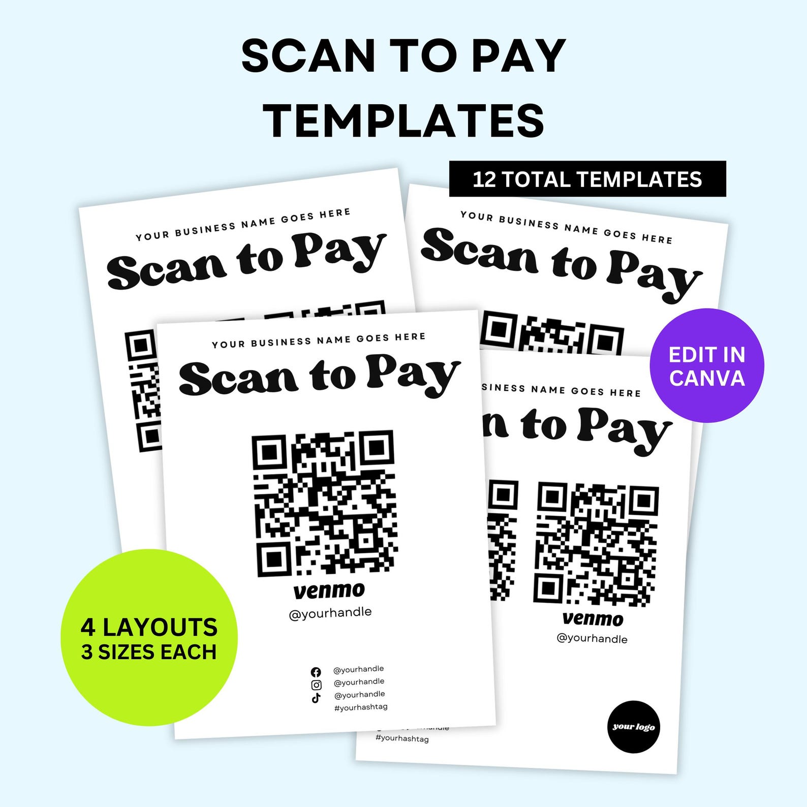 Editable Scan to Pay QR Code Sign Template 12 Templates, Payment Method ...