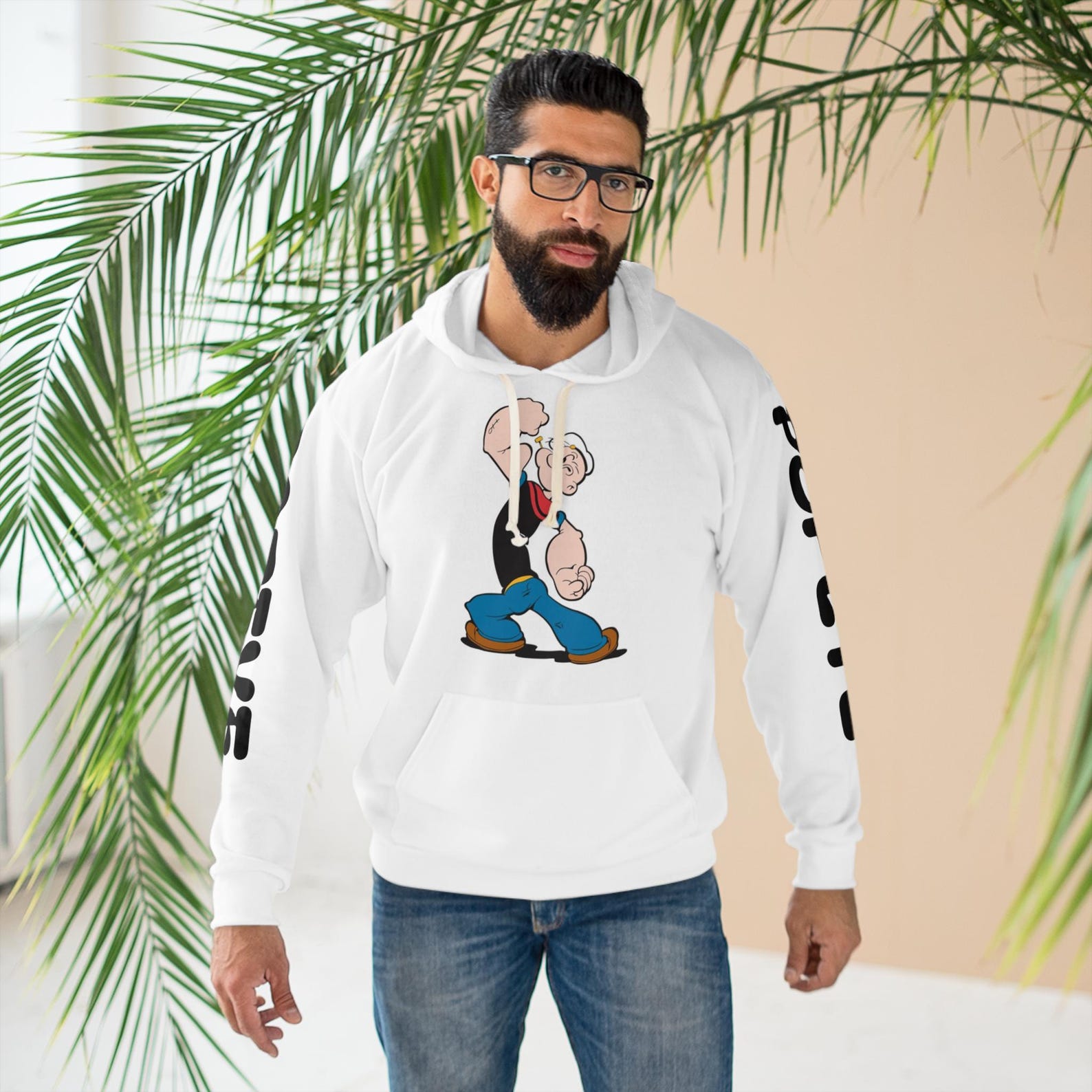 Popeye the Sailor Unisex Hoodie, White Pullover Sweatshirt With Popeye ...