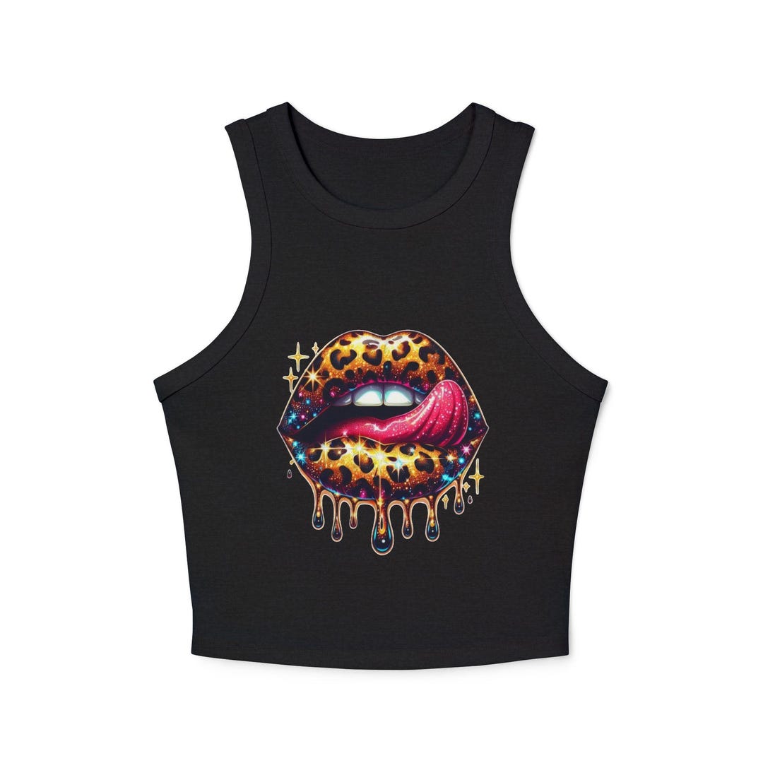 Tank Top, Fun Leopard Lips Pattern, Black Micro Rib Racer Tank, Women's ...