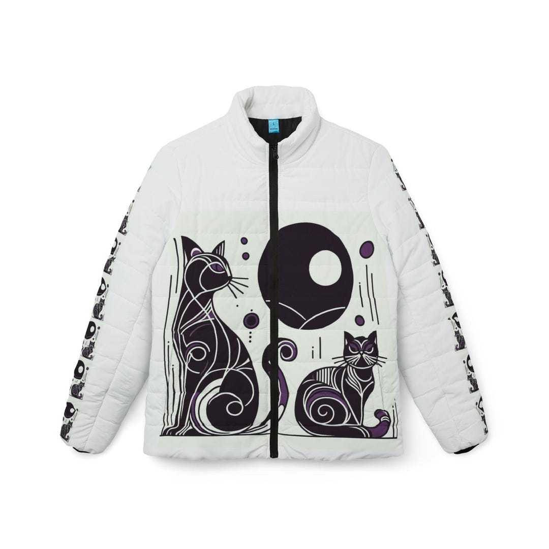 Cat Design Puffer Jacket, Women's Winter Outerwear - Etsy