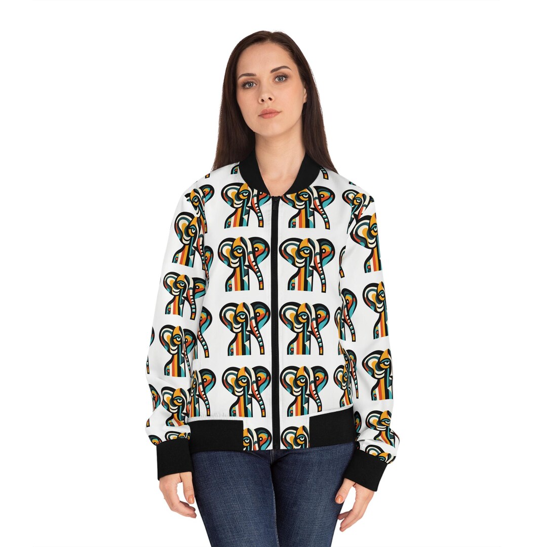 Elephant Print Bomber Jacket, Picasso Style Women's Lightweight Coat - Etsy