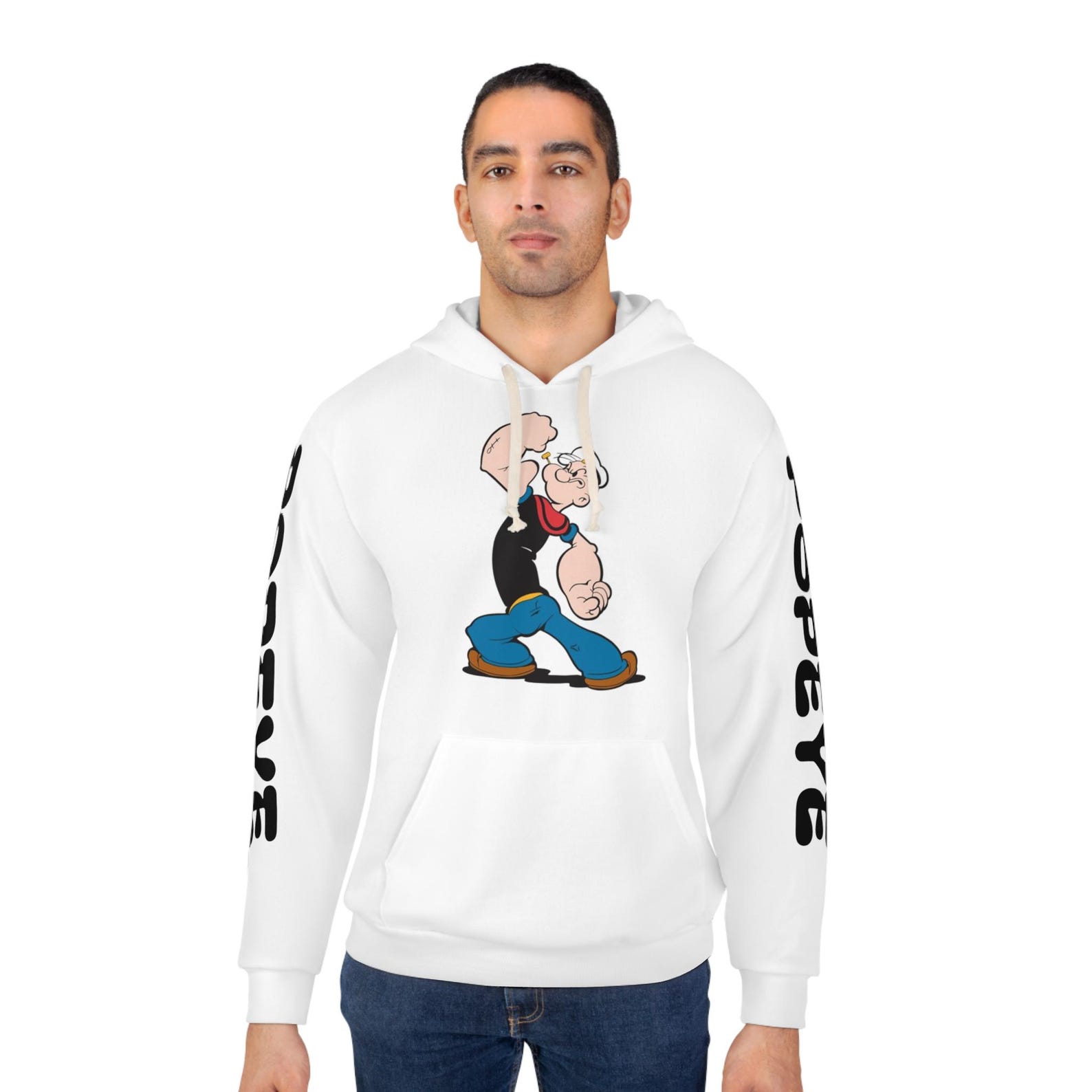Popeye the Sailor Unisex Hoodie, White Pullover Sweatshirt With Popeye ...