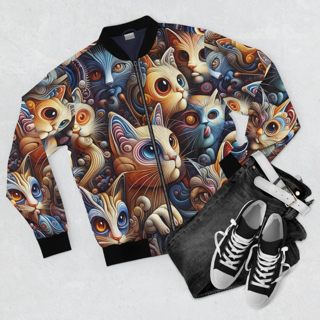 Picasso Style Cats Men's Bomber Jacket, Black Outerwear With All-over ...