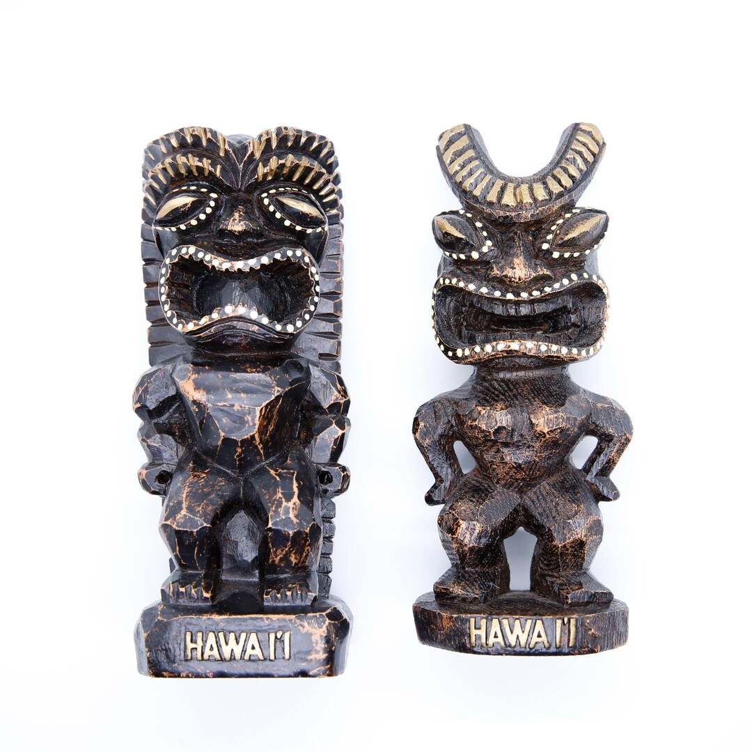 Pair of Original Tiki God Hawaii Polynesian Statue Figurines. Hawaiian ...