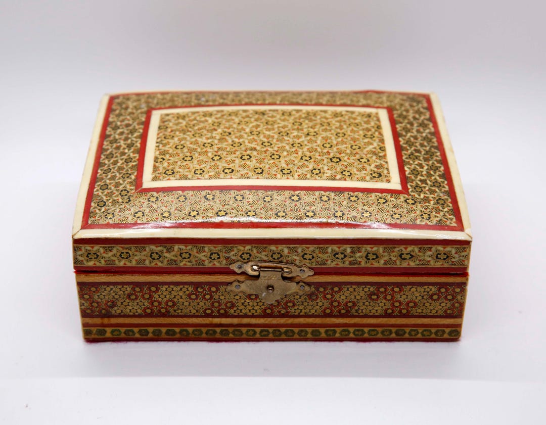 Vintage Islamic Micro Mosaic Jewelry Box: Moorish Marquetry Inlaid ...