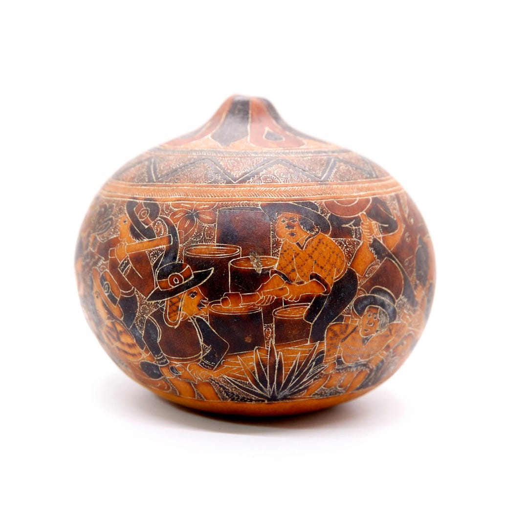 Vintage Peruvian Hand Carved Gourd Intricate Design Storyteller Folk ...