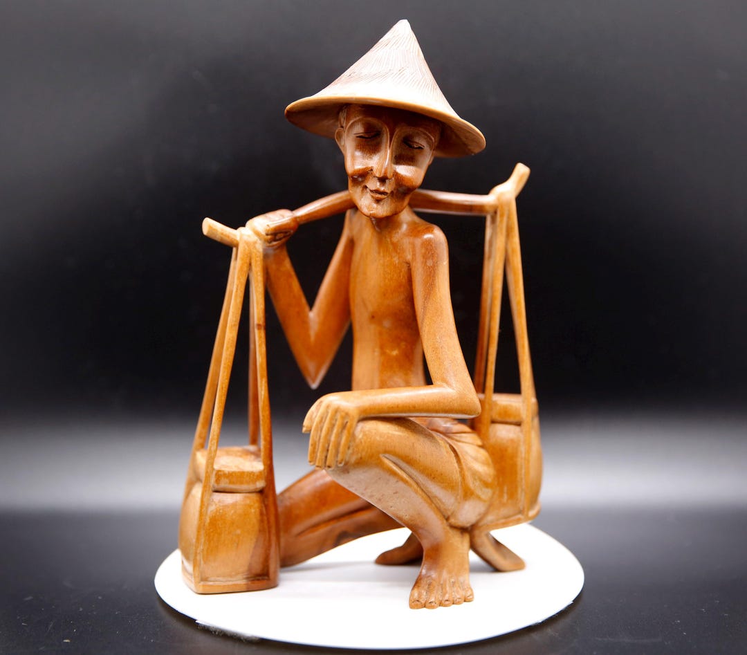 Vintage Asian Hand Carved Wood Man Figure Collectible Ornament Statue 9 ...