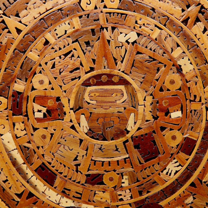 Rare Wood Calendar Hand Carved Mosaic Aztec Piece Art 9“ - Etsy