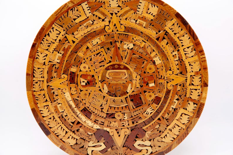 Rare Wood Calendar Hand Carved Mosaic Aztec Piece Art 9“ - Etsy