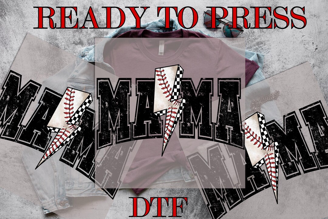 Baseball Mama DTF, Baseball Mama Retro Varsity Lightning DTF, Baseball ...