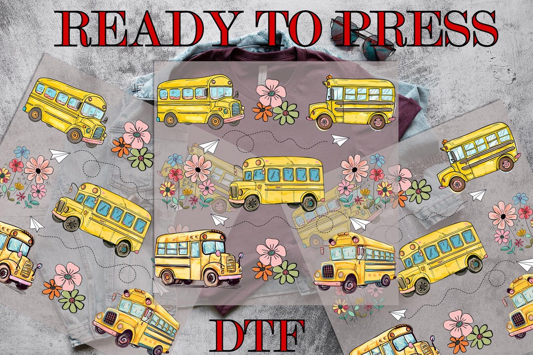 School Bus DTF, School Bus Flowers DTF, School Bus Back to School ...