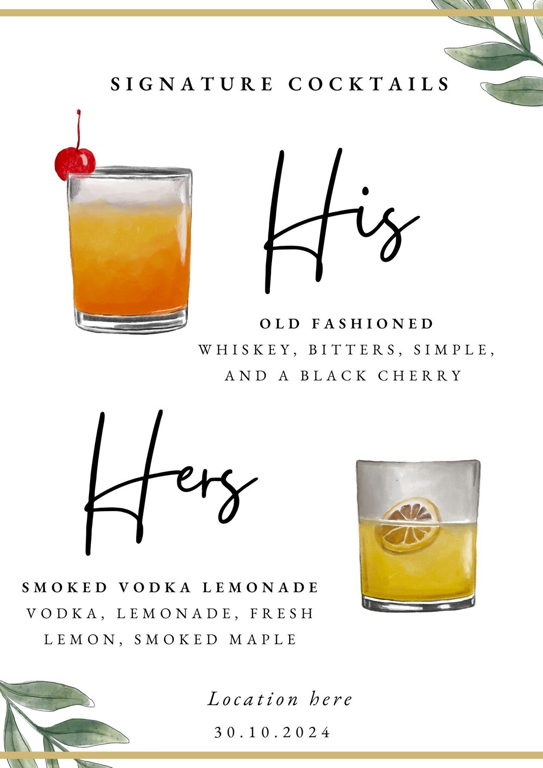 Modern Wedding Signature Cocktail Sign - Digital Download - Etsy