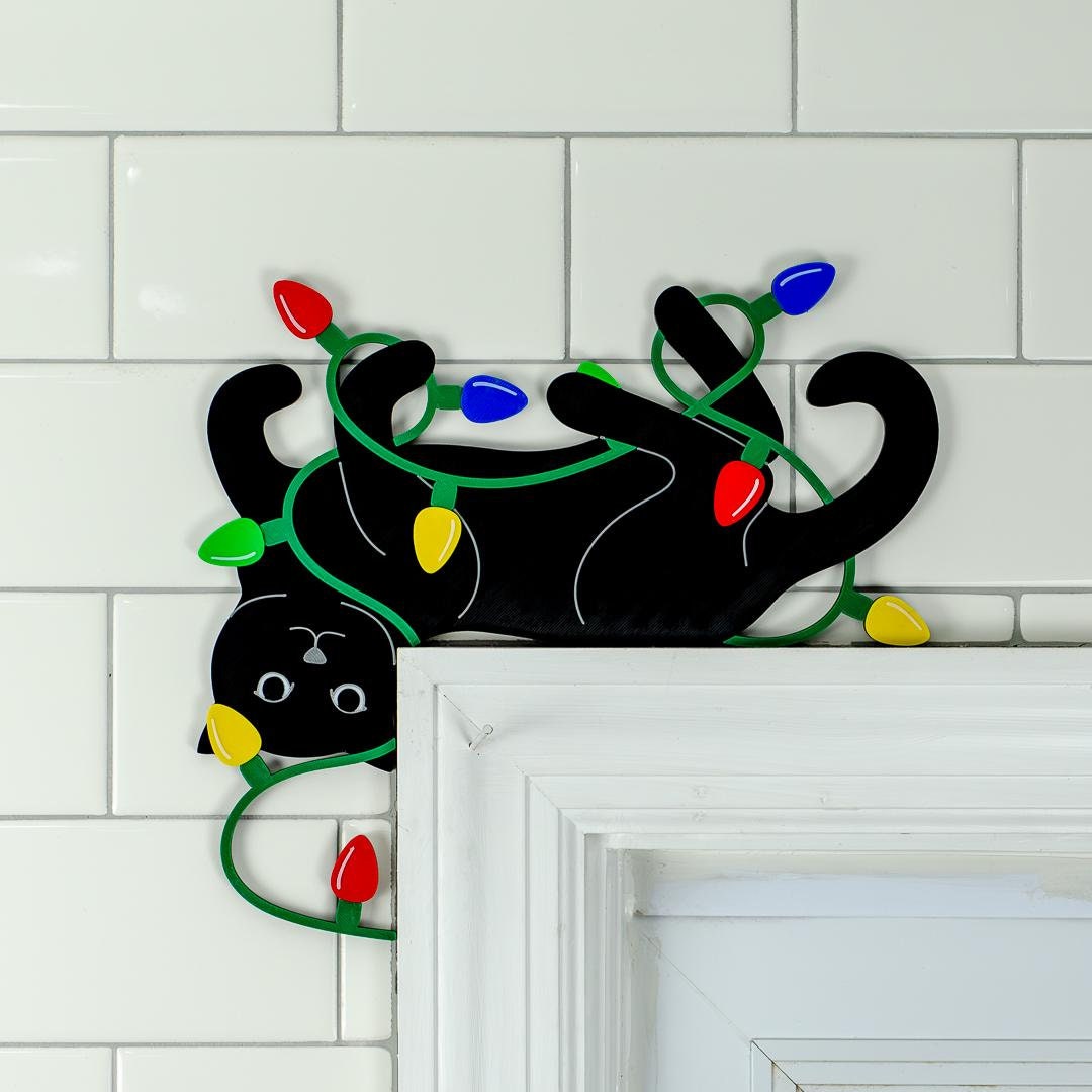 Cute Christmas Cat Door Topper | Funny Cat Playing With Christmas ...