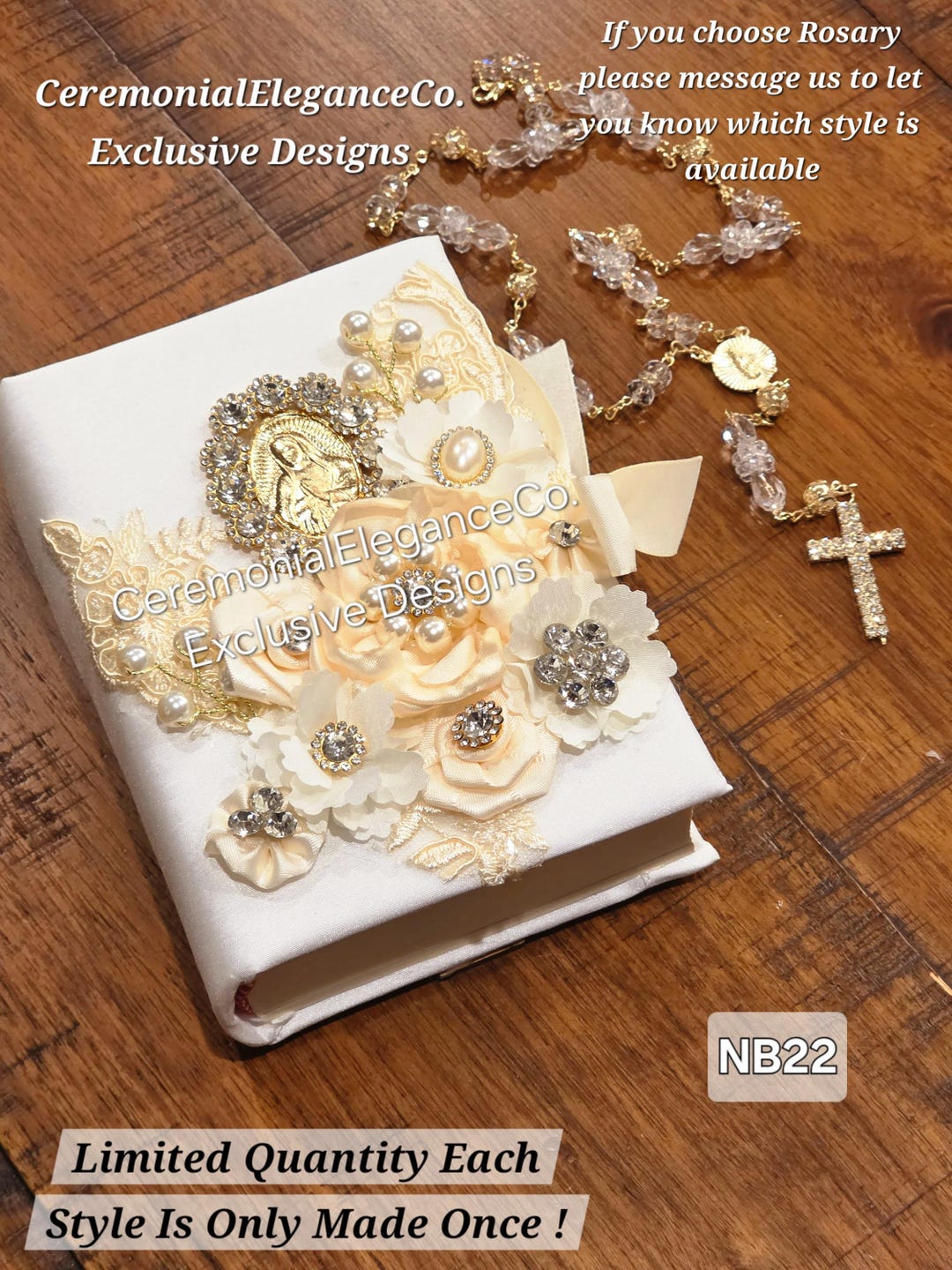 NEW Quinceañera Bible Beige White Wedding Bible Rosary Biblia ...