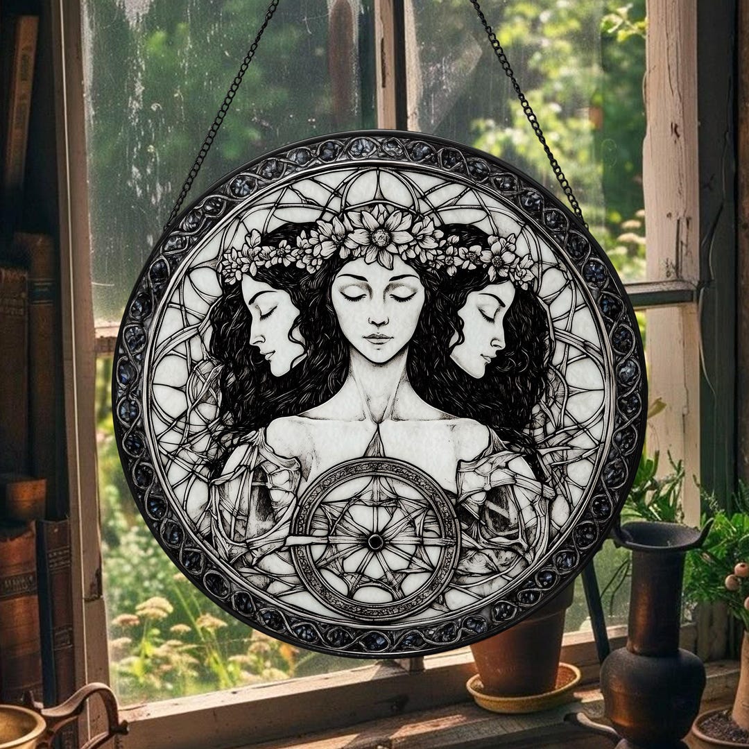 Hecate Goddess Stained Glass Suncatcher, Triple Head Goddess Window ...