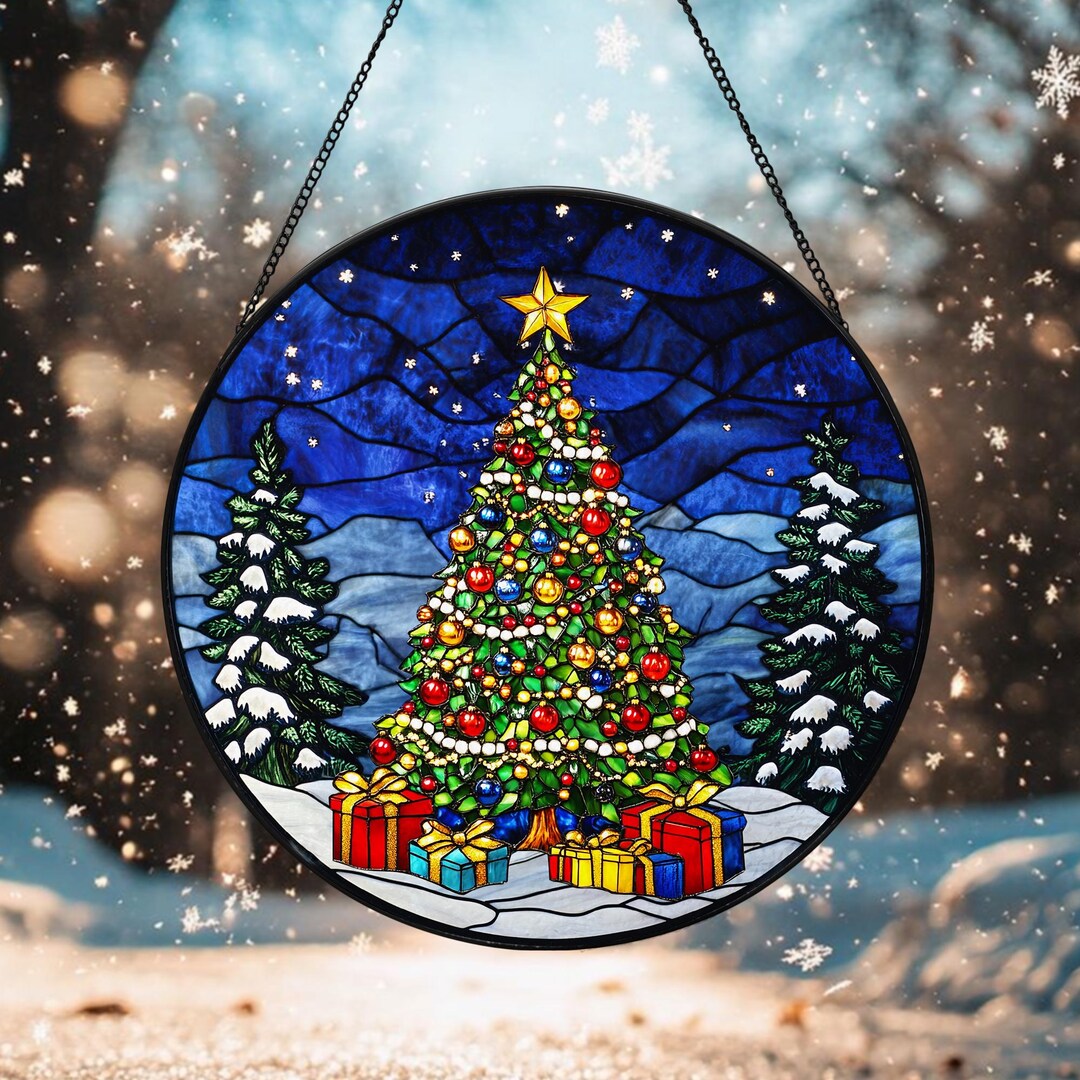 Stained Glass Christmas Tree Suncatcher: Handmade Holiday Window Decor ...
