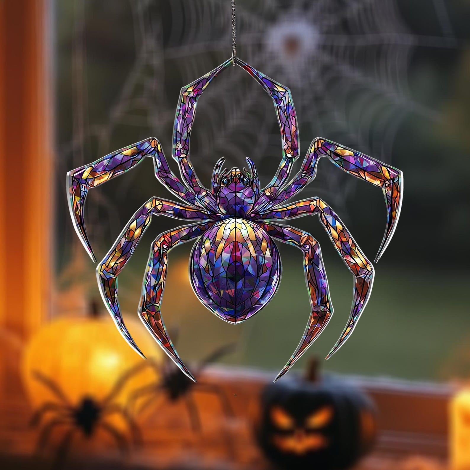 Holographic Spider Window Hanging: Broken Glass Acrylic Halloween Decor ...