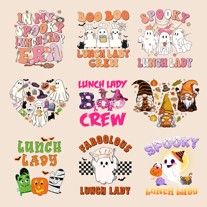 Halloween Lunch Lady PNG Bundle, Spooky Lunch Lady Squad PNG, Cafeteria ...