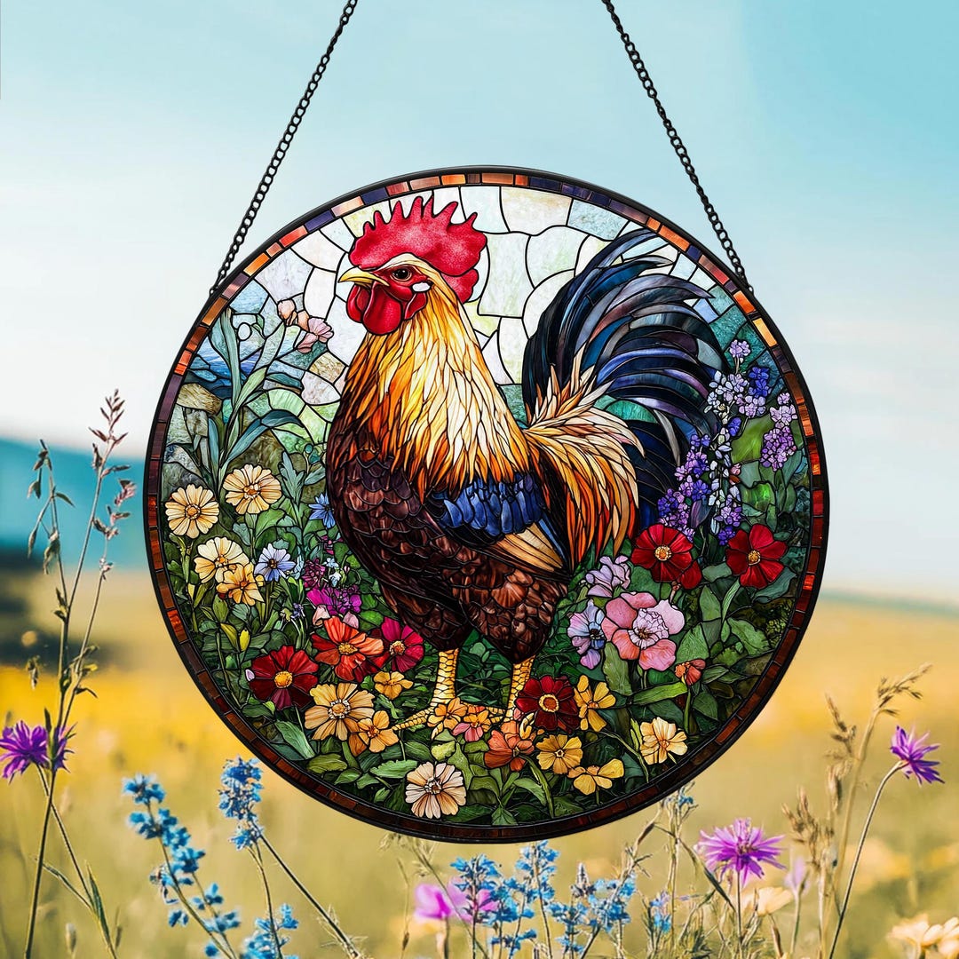 Rooster Stained Glass Suncatcher, Chicken Window Hanging, Chicken Mom ...